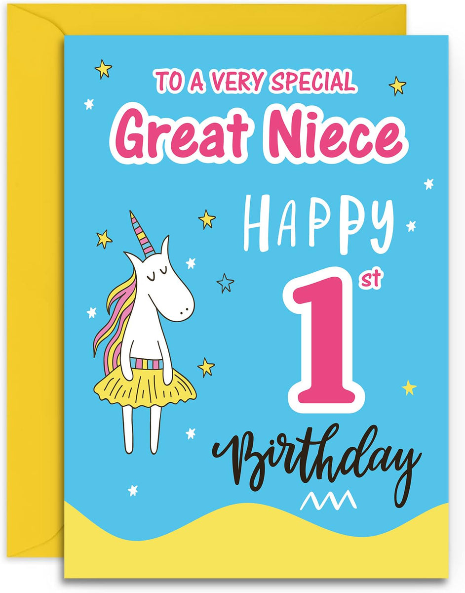 Great Niece 1st Birthday Card Funky Unicorn Medium Sized Card A5 Uk